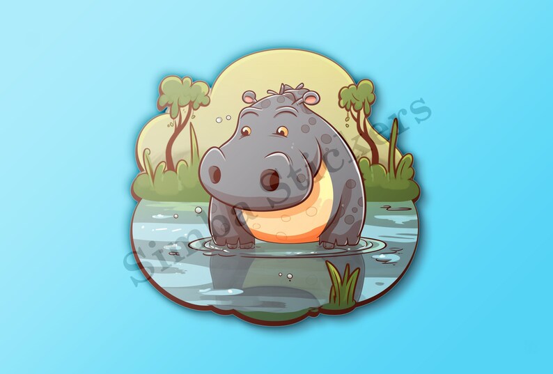Hippo Digital Sticker PNGSVG Fun Cartoon Sticker Sticker Wild African ...