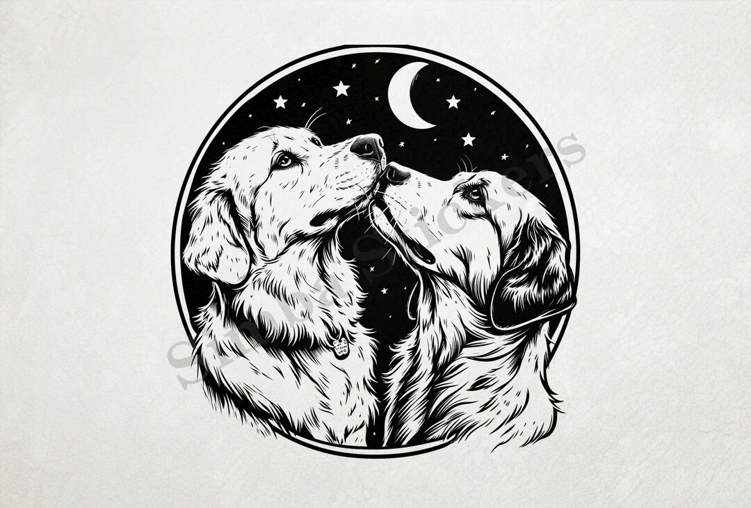 Dogs in Love Cuddling in the Moonlight St. Valentine's Day Romantic ...