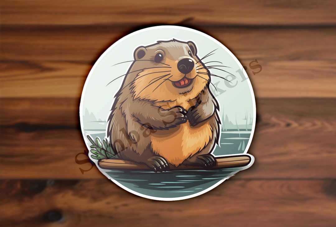 Beaver on a Log Digital Sticker PNG+SVG Fun Cartoon Sticker Rodent ...