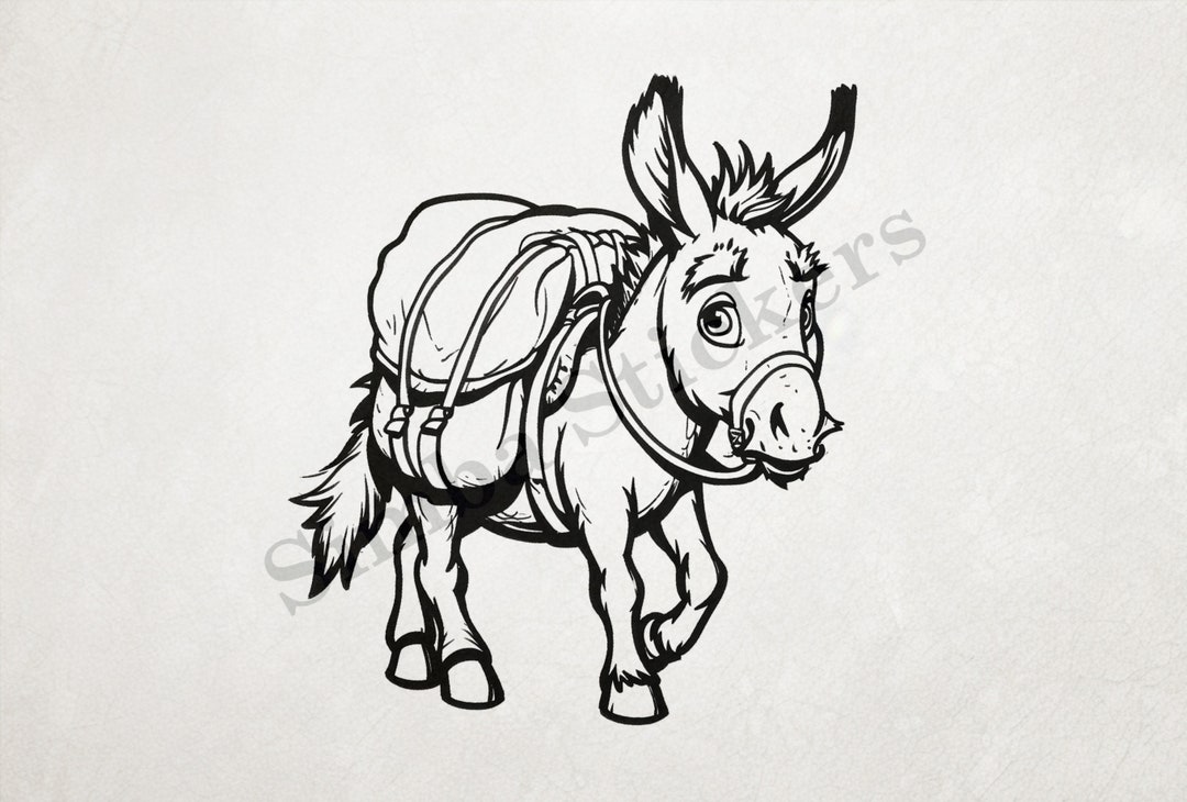 Donkey With Packing Outline Art PNG+SVG Transparent Background Digital ...