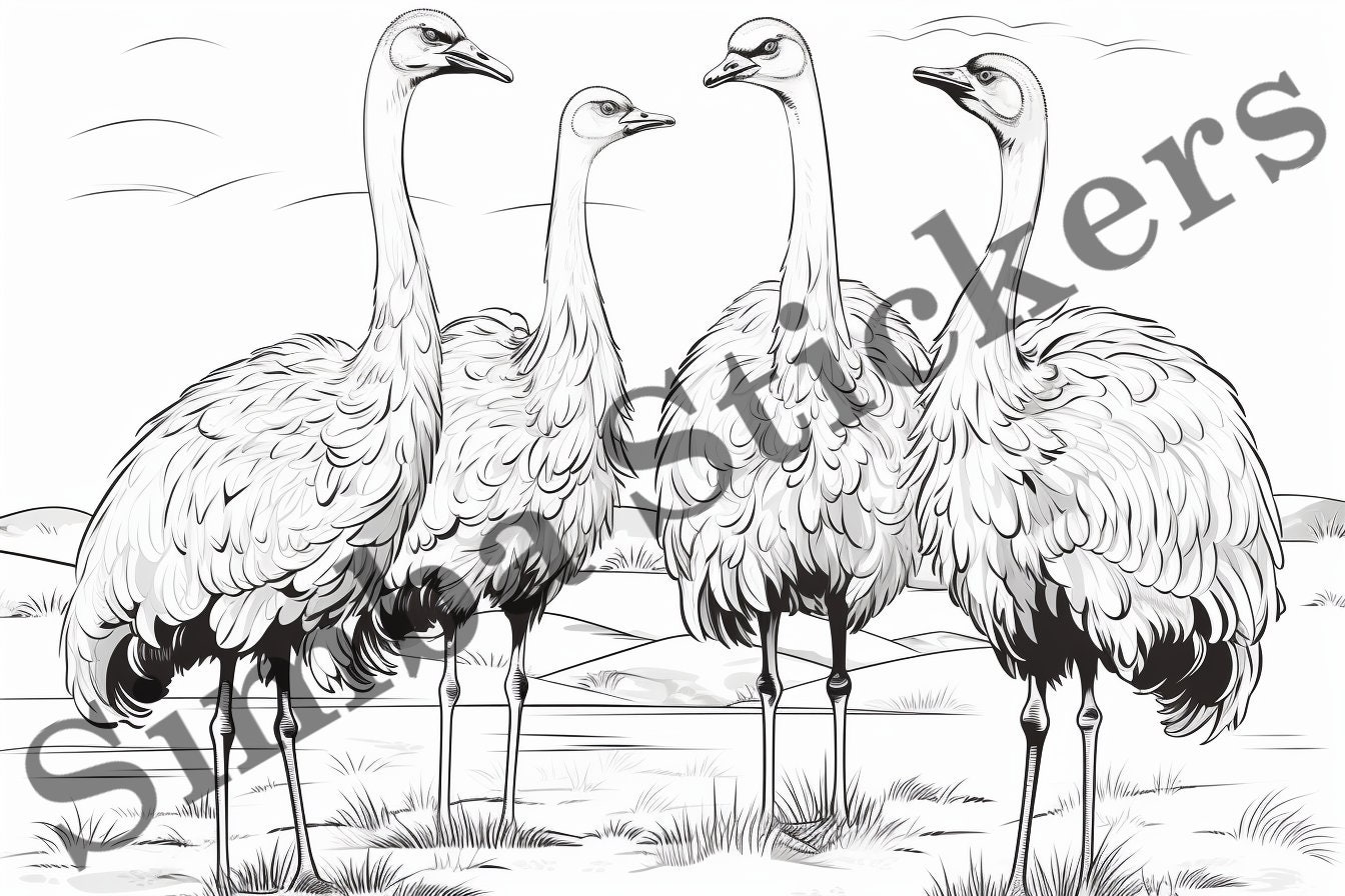 25-pack Ostriches Digital Colouring Page Vector Illustration SVG Images ...