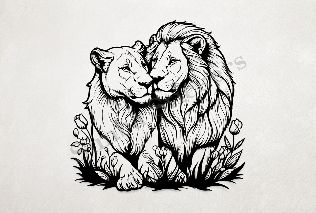 Lion With Lioness St. Valentine's Day Romantic Outline Art Transparent ...