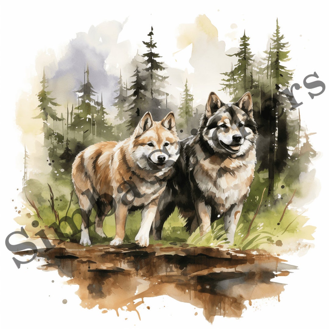 10-pack Akita Dogs Watercolour PNG Image Set Domestic Pet Animal ...