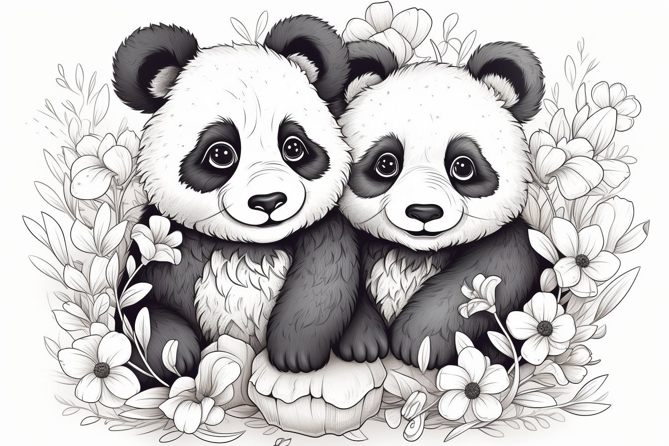 25-pack Giant Panda Bears Colouring Page Vector Illustration SVG Images ...