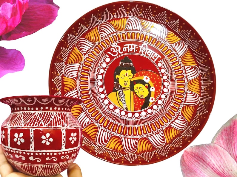 Handmade Om Namah Shivaye Pooja Thali, Festive Puja Plate, Mud & Katori ...