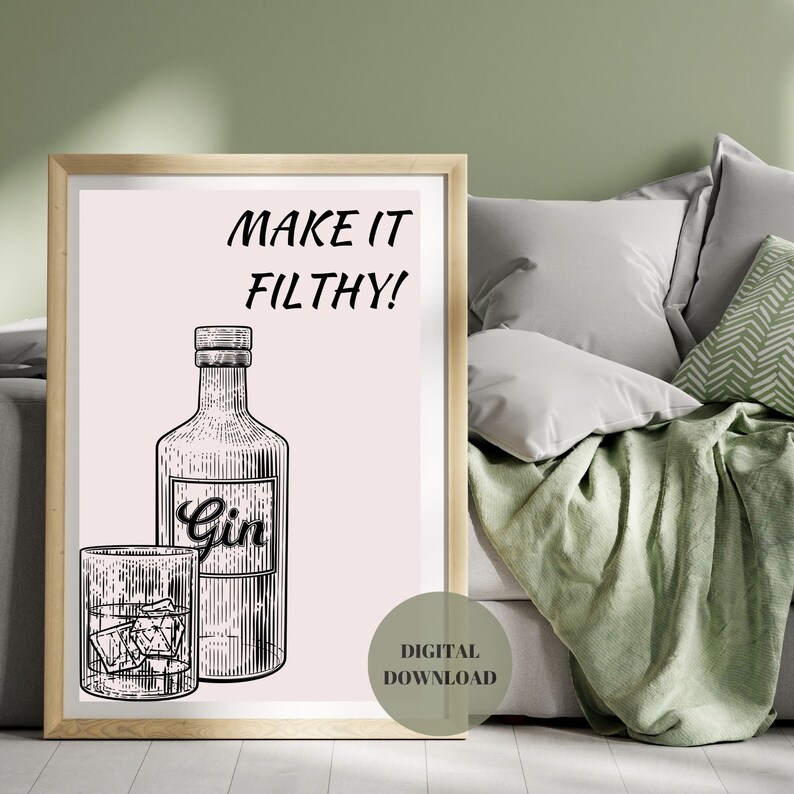 Gin Print Gin Poster Bar Cart Printable Alcohol Poster Retro Cocktail Print Bar Cart Posters ...