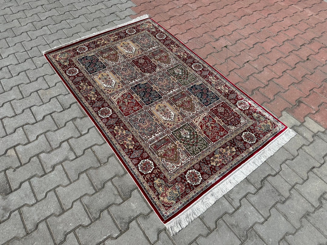 4x6 Red Silk Rug, Special Design Rug, Red Rug, Colorful Rug, 4x6 Area ...