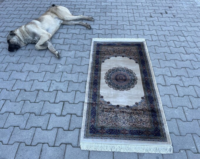 3x5 Animal Patterned Green Silk Rug/small Carpet/high Quality Rug/pure ...