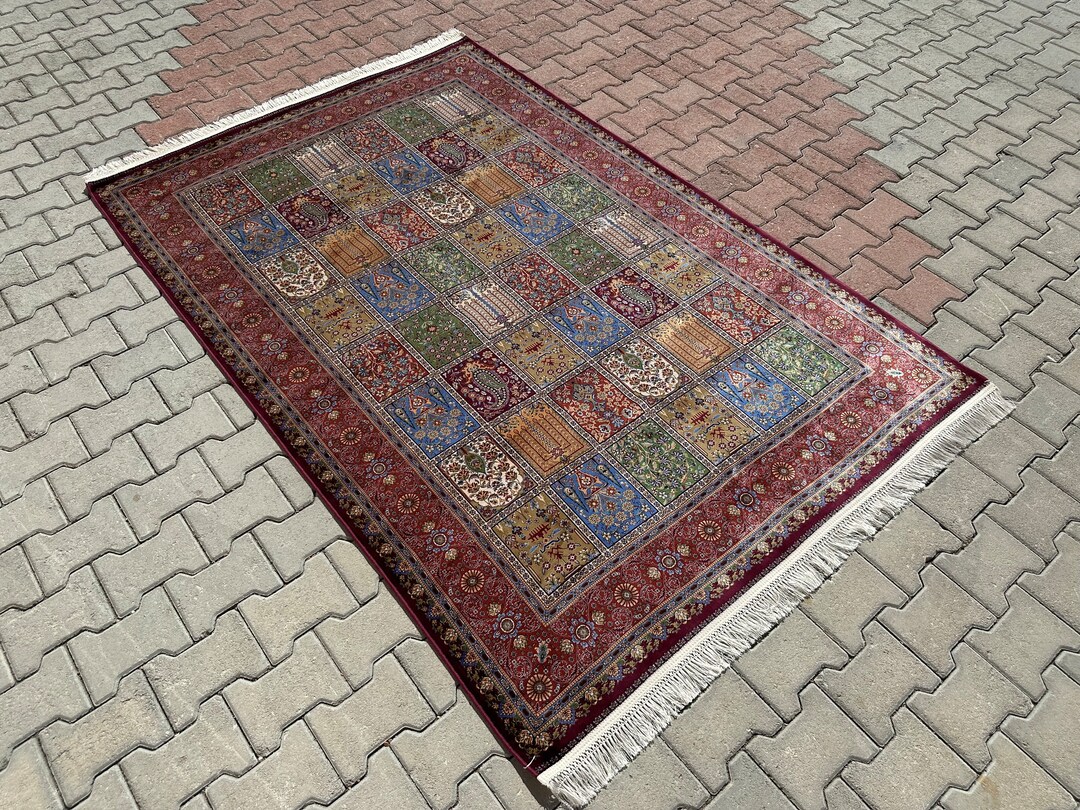 5x7 Persian Red Silk Rug, 5x7 Area Rug, for Living Room Rug, %100 ...