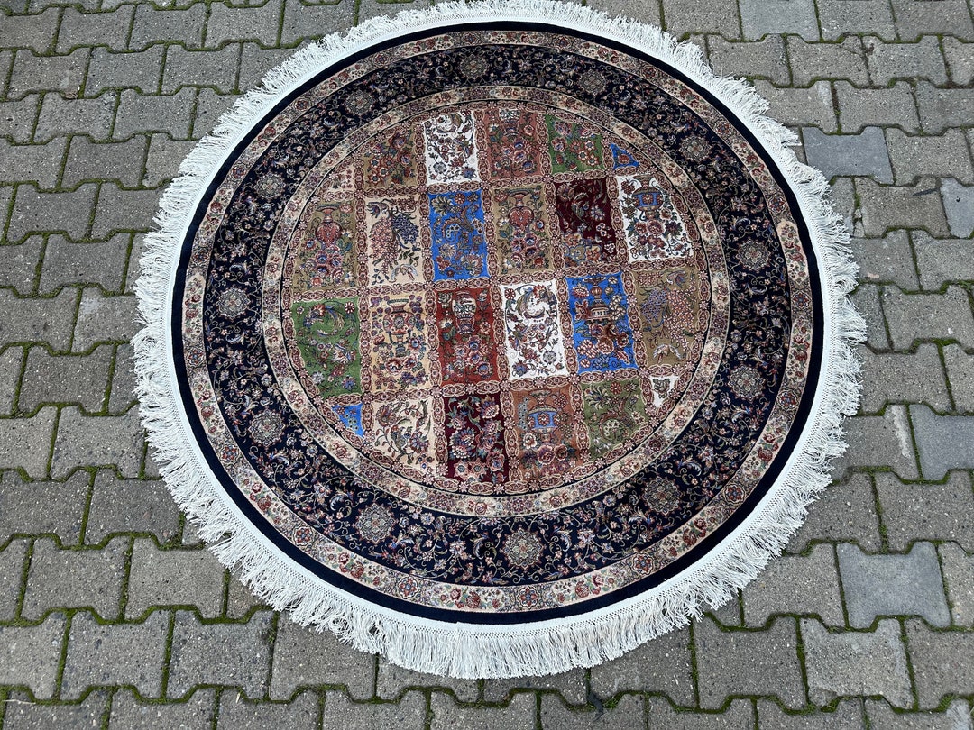 5x5 Round Silk Rug, 5x5 Silk Area Rug, %100 Bamboo Silk Rug, Hight ...