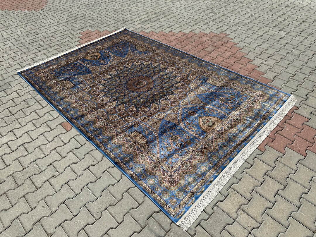 7x10 Blue Silk Rug, 7x10 Silk Area Rug, Bamboo Silk Rug, Oversized Silk ...