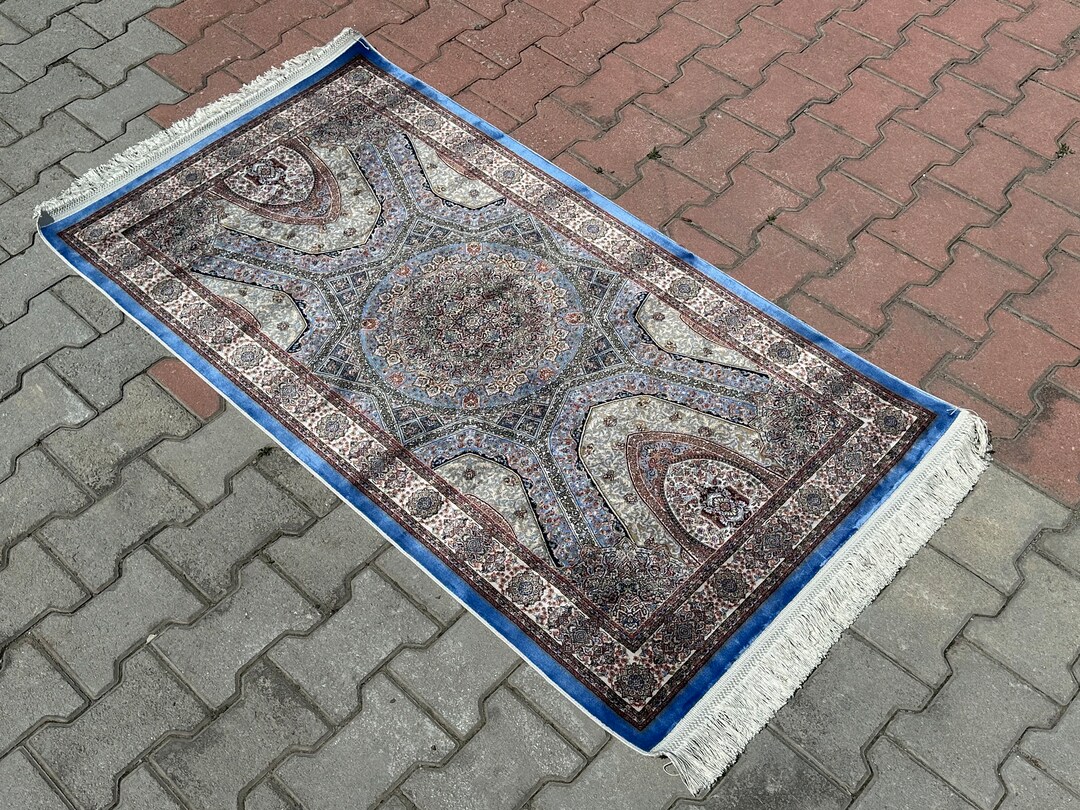 3x5 Blue Rug, Rug for Office, Home Decor, Bamboo Silk Rug, Silk Rug ...