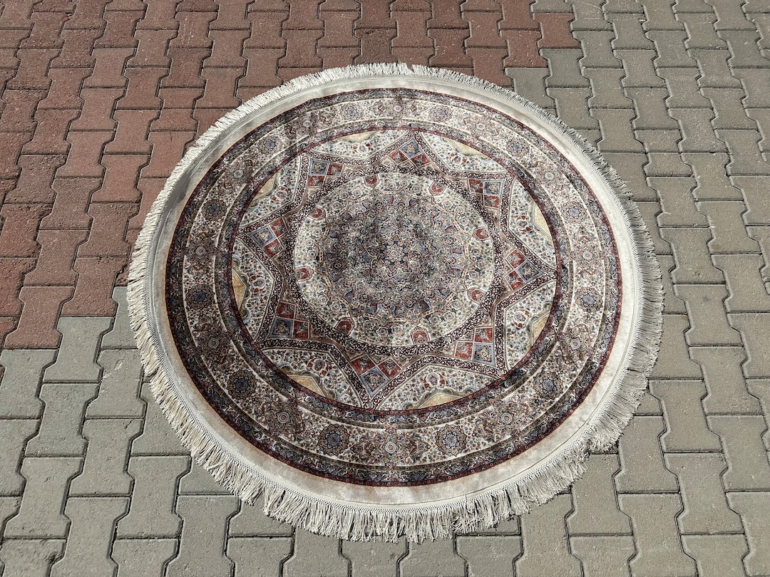 5x5 Ghome Round Silk Rug, 5x5 Silk Area Rug, Silk Round Rug, Turkish ...