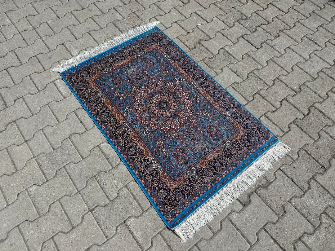 3x4 Blue Small Silk Rug, 3x4 Super Fine Silk Rug, Turkish Carpet, Gift ...