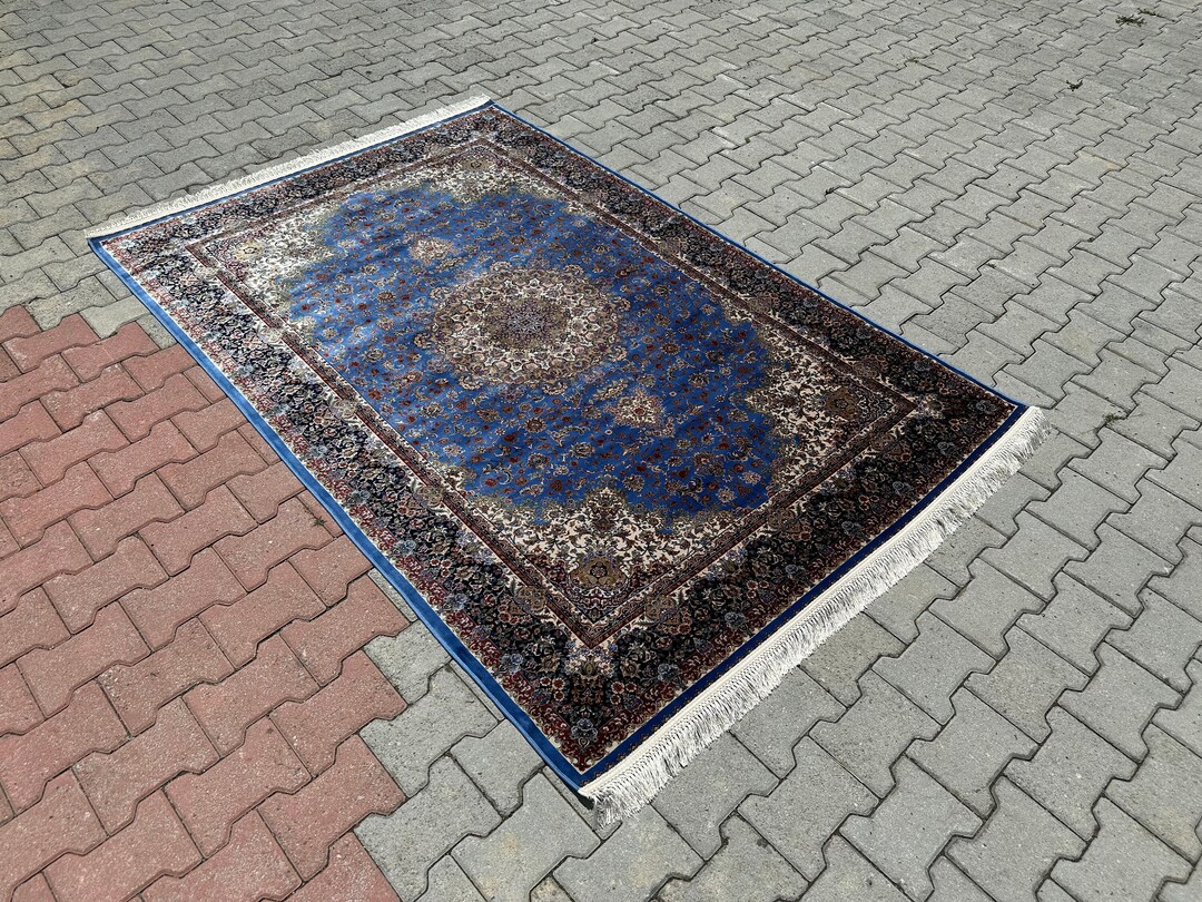 5x7 Anatolian Silk Rug, 5x7 Blue Rug,classic Design Rug,%100 Bamboo ...