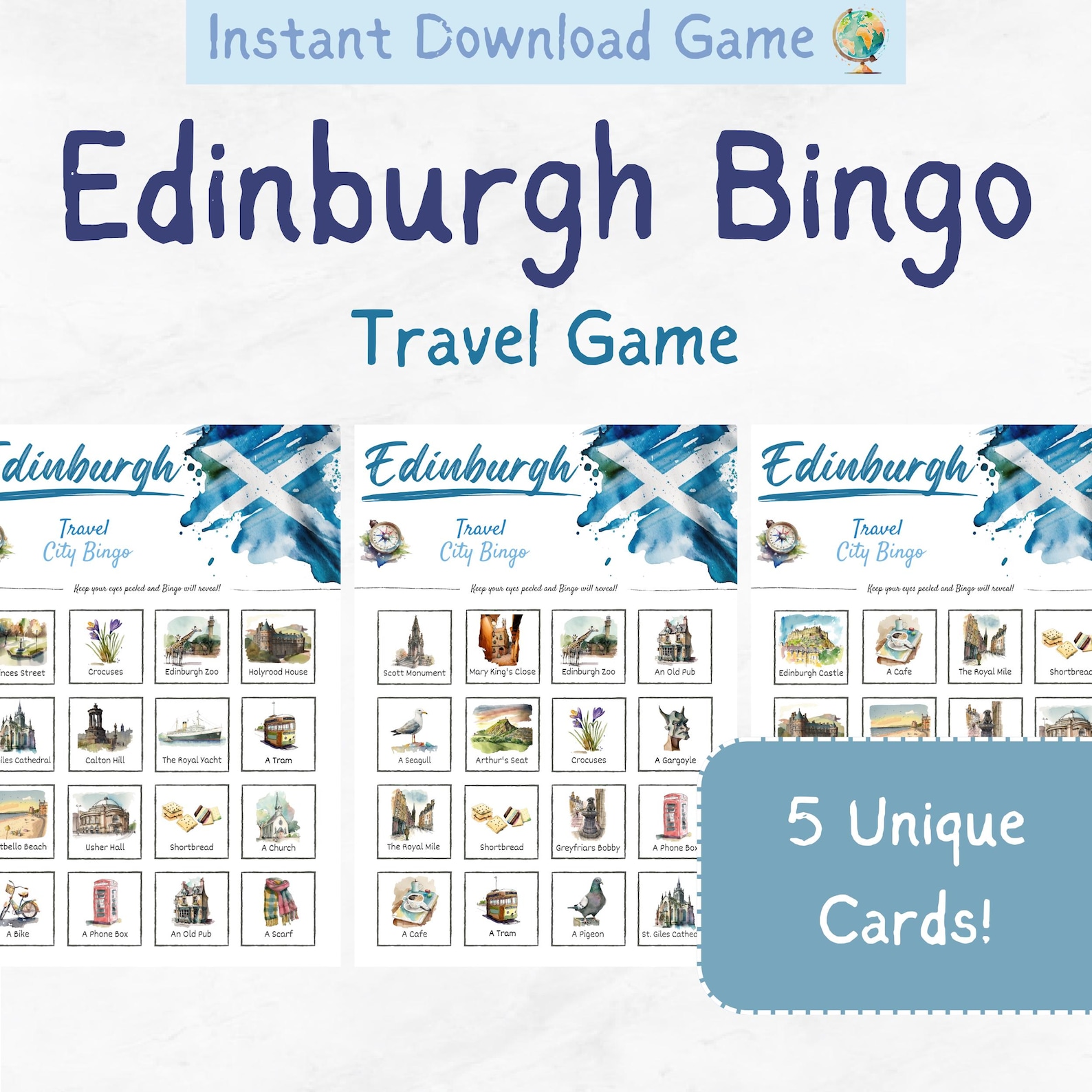 Edinburgh Travel Bingo for Kids | Edinburgh Bingo Game | Travel Family ...
