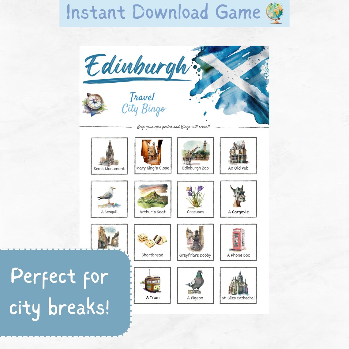 Edinburgh Travel Bingo for Kids | Edinburgh Bingo Game | Travel Family ...