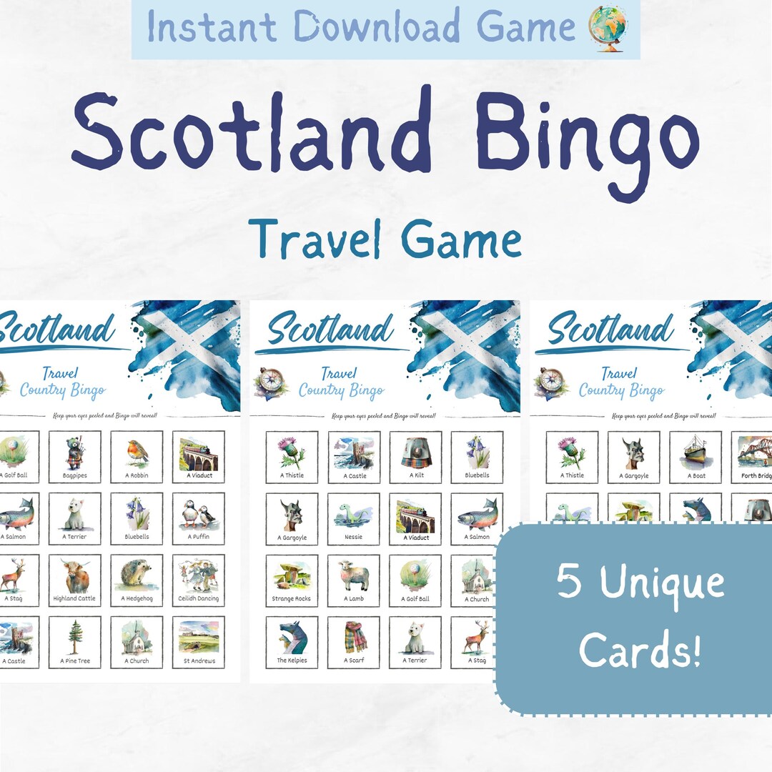 Scotland Travel Bingo for Kids | Scotland Bingo Game | Travel Family ...