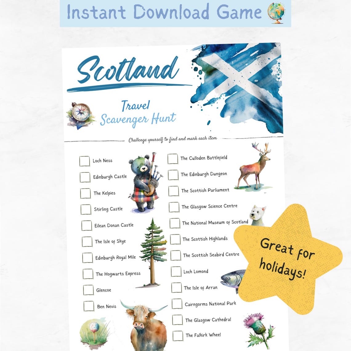 Scotland Treasure Hunt for Kids | Scotland Scavenger Hunt Game | Travel ...