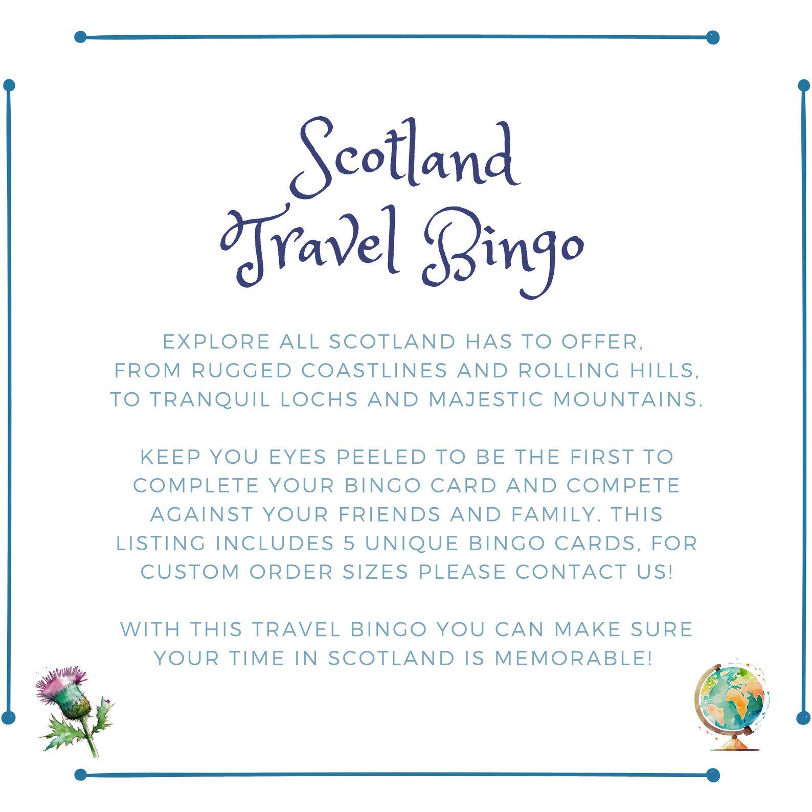 Scotland Travel Bingo for Kids | Scotland Bingo Game | Travel Family ...
