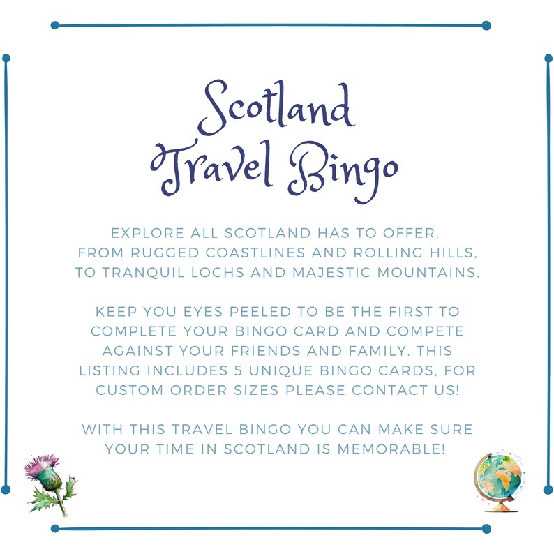 Scotland Travel Bingo for Kids | Scotland Bingo Game | Travel Family ...