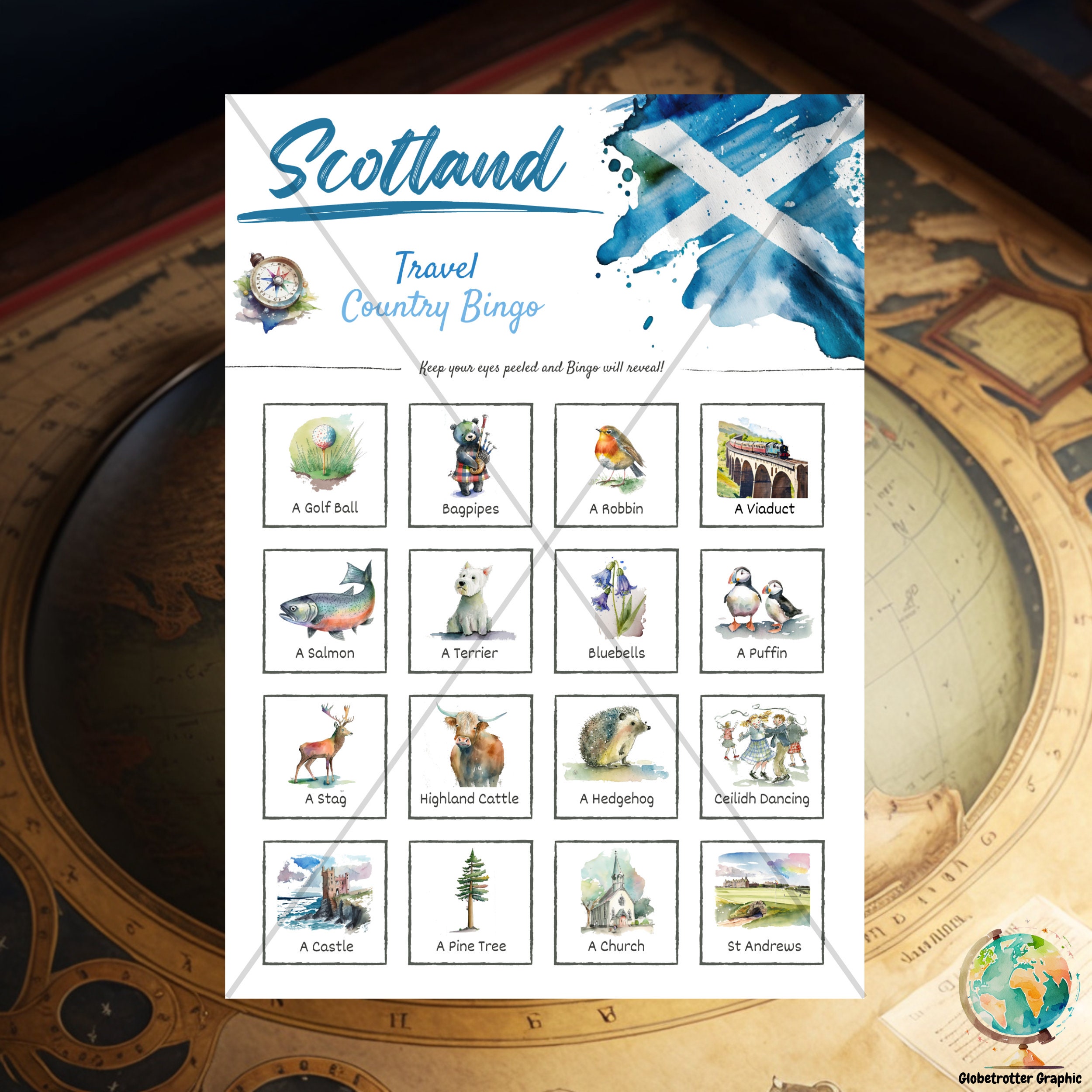 Scotland Travel Bingo for Kids Scotland Bingo Game Travel Family Games ...