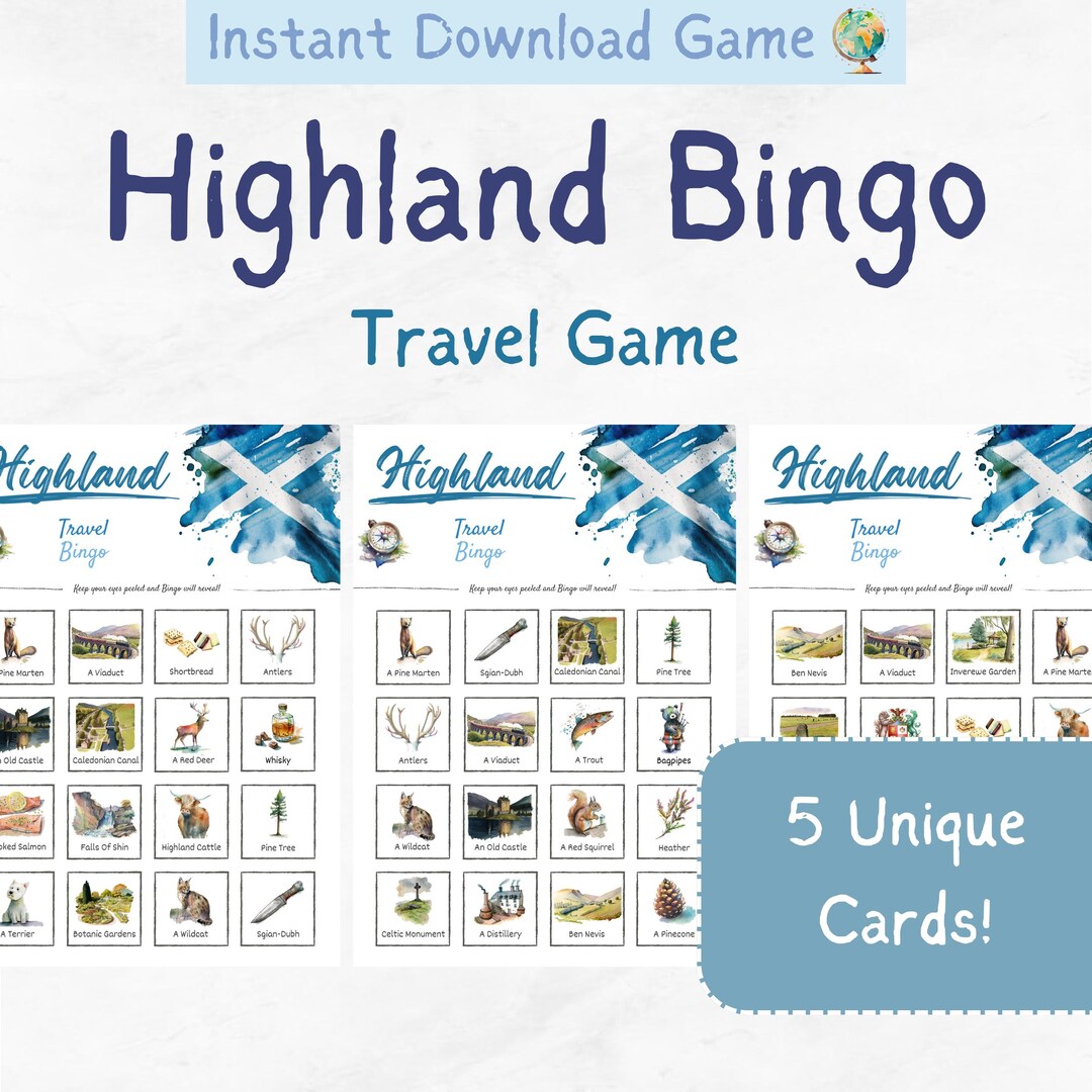 Highland Travel Bingo for Kids | Highland Bingo Game | Travel Family ...