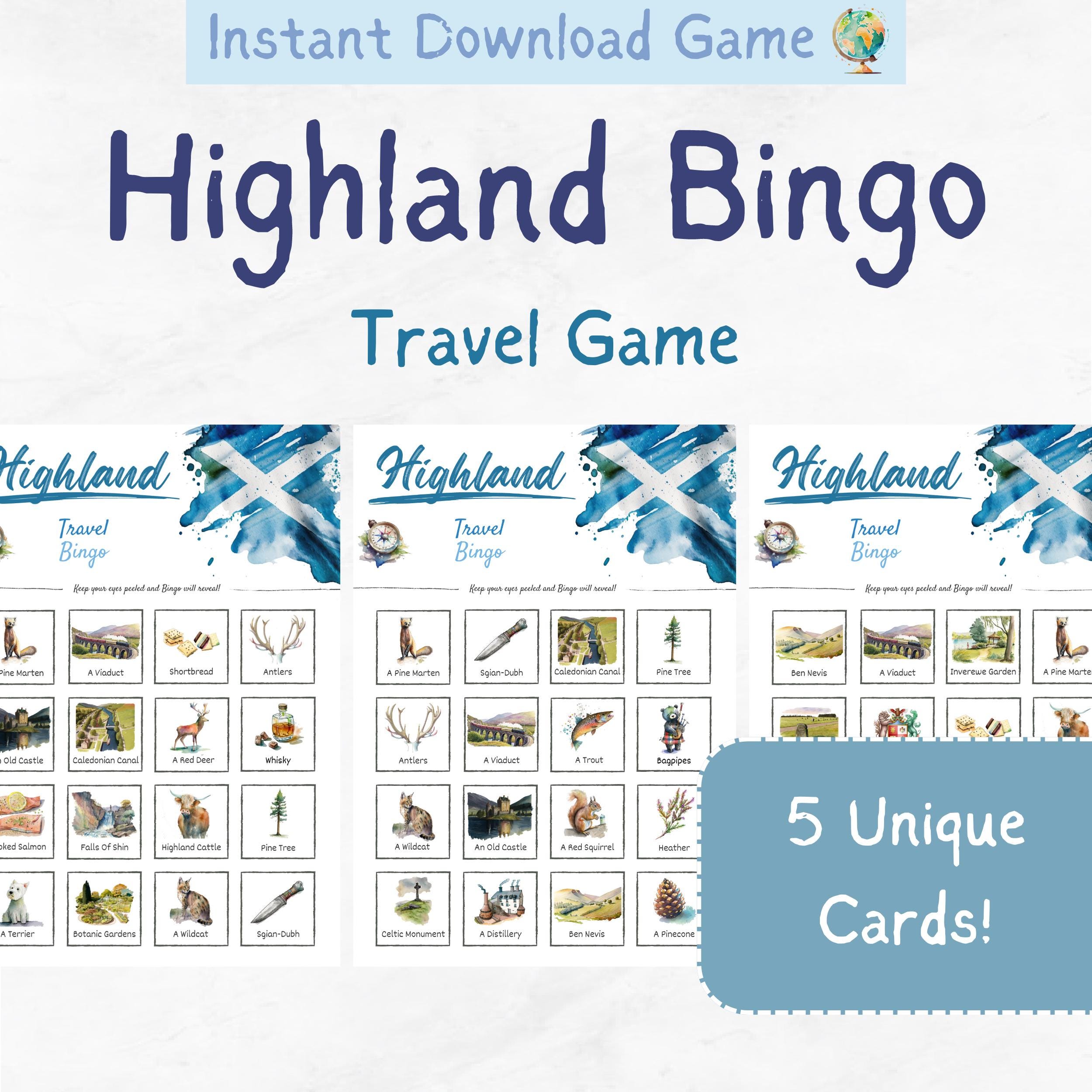 Highland Travel Bingo for Kids | Highland Bingo Game | Travel Family ...