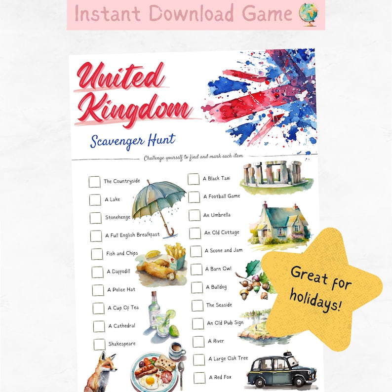 United Kingdom Treasure Hunt for Kids | UK Scavenger Hunt Game | Travel ...