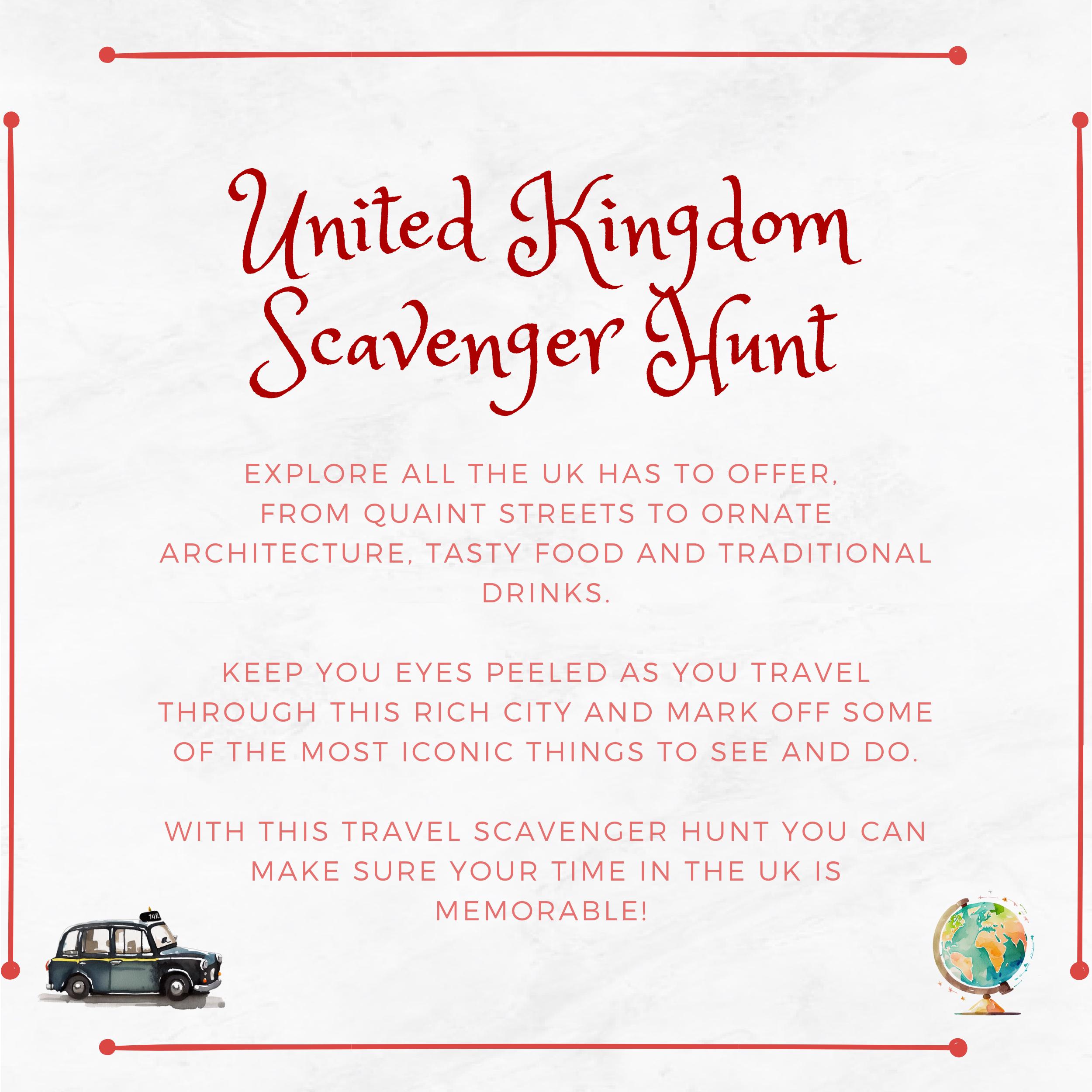 United Kingdom Treasure Hunt for Kids | UK Scavenger Hunt Game | Travel ...