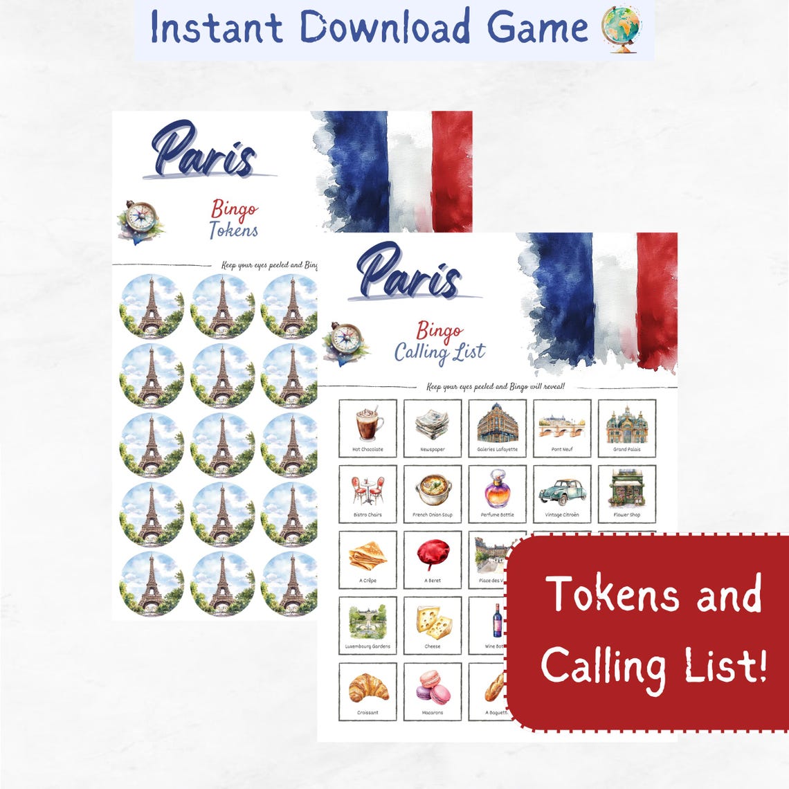 Pairs Travel Bingo for Kids | France Bingo Game | Paris Bingo Game ...