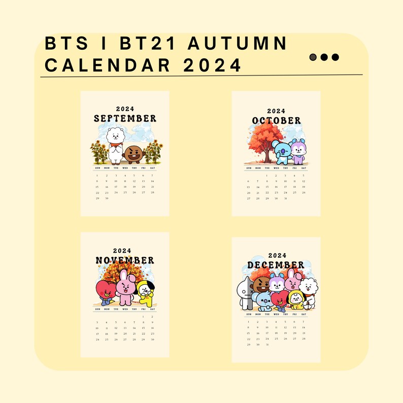BTS I BT21 2024 Printable Calendar, Digital Download, Monday Start I 21 CM X 29.7 CM - Etsy