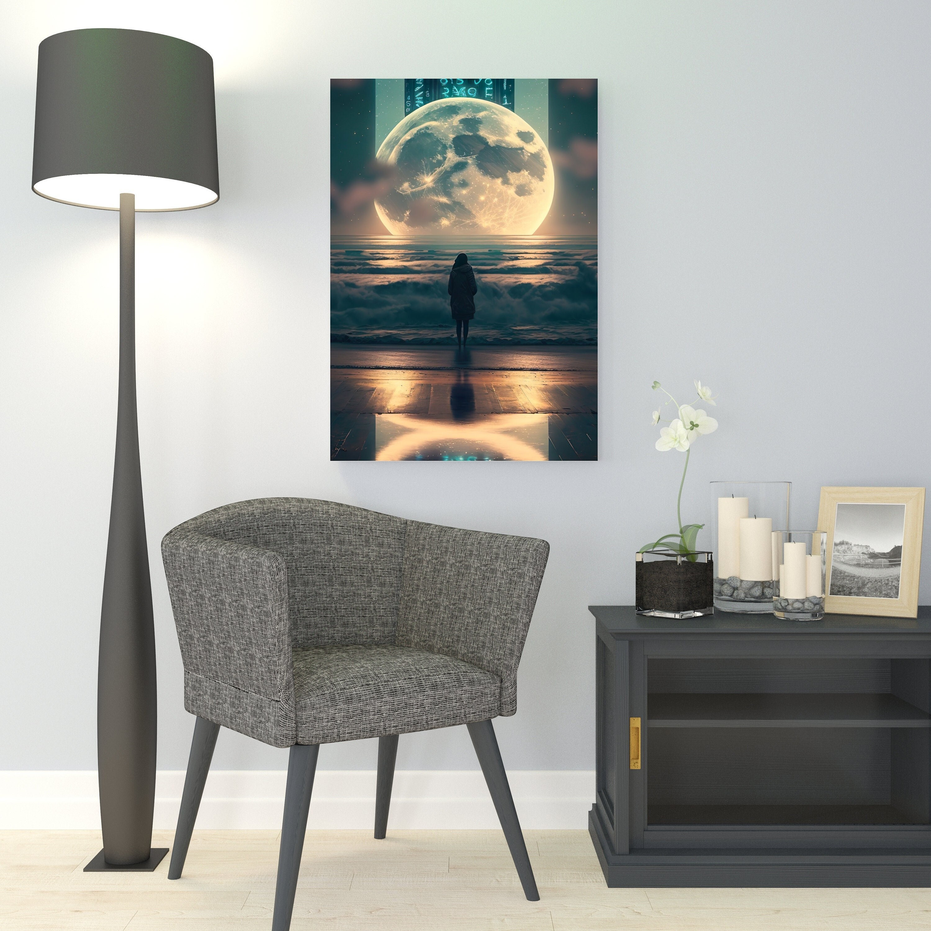 Huge Full Moon Over the Sea Full Moon, Full Moon Wall Art, Full Moon ...