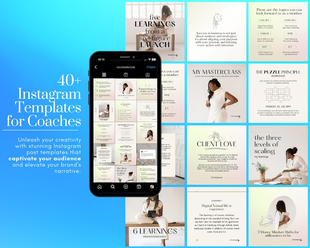 40+ Coaching Instagram Template for Canva | Editable Social Media Post ...