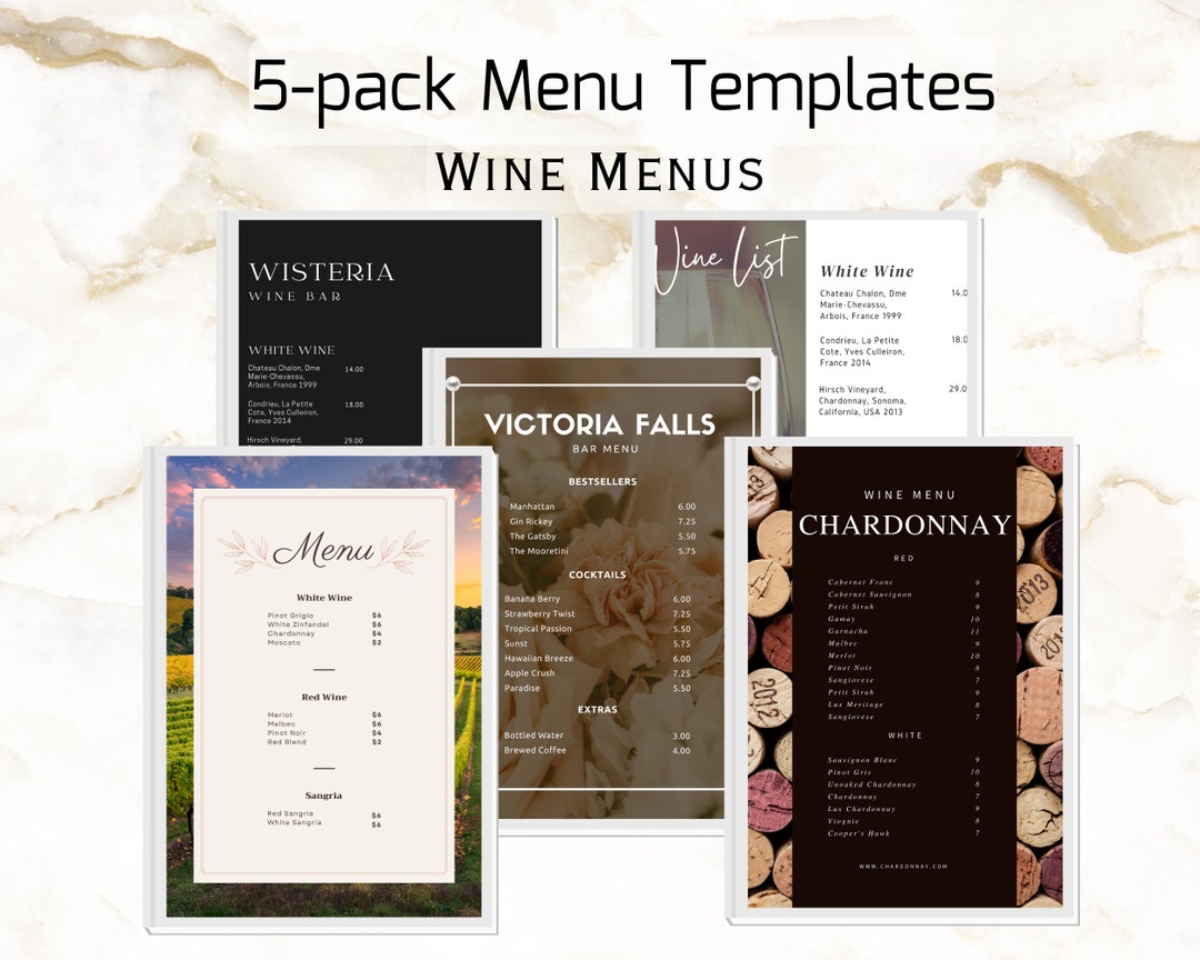 Menu Templates Wine Editable Printable Canva Menu Templates for Wine ...