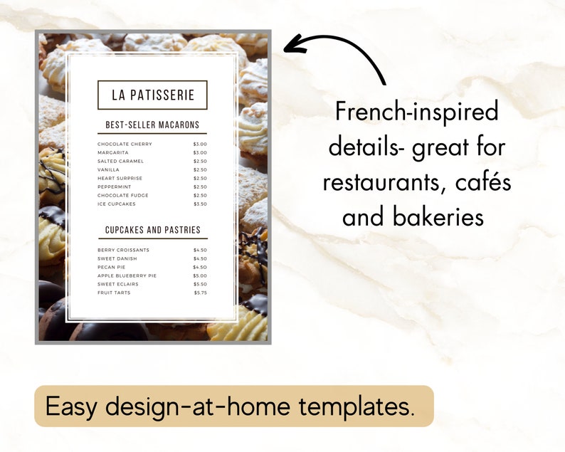 Menu Templates French Inspired Restaurant Bistro Menu Canva Templates ...