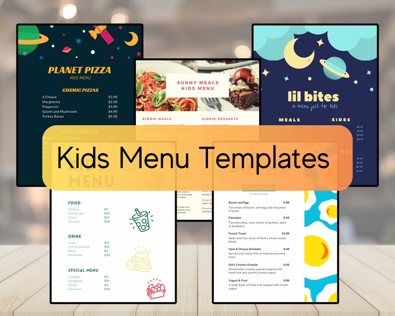 5-pack of Canva Kids Menu Templates for Restaurants and Events - Etsy