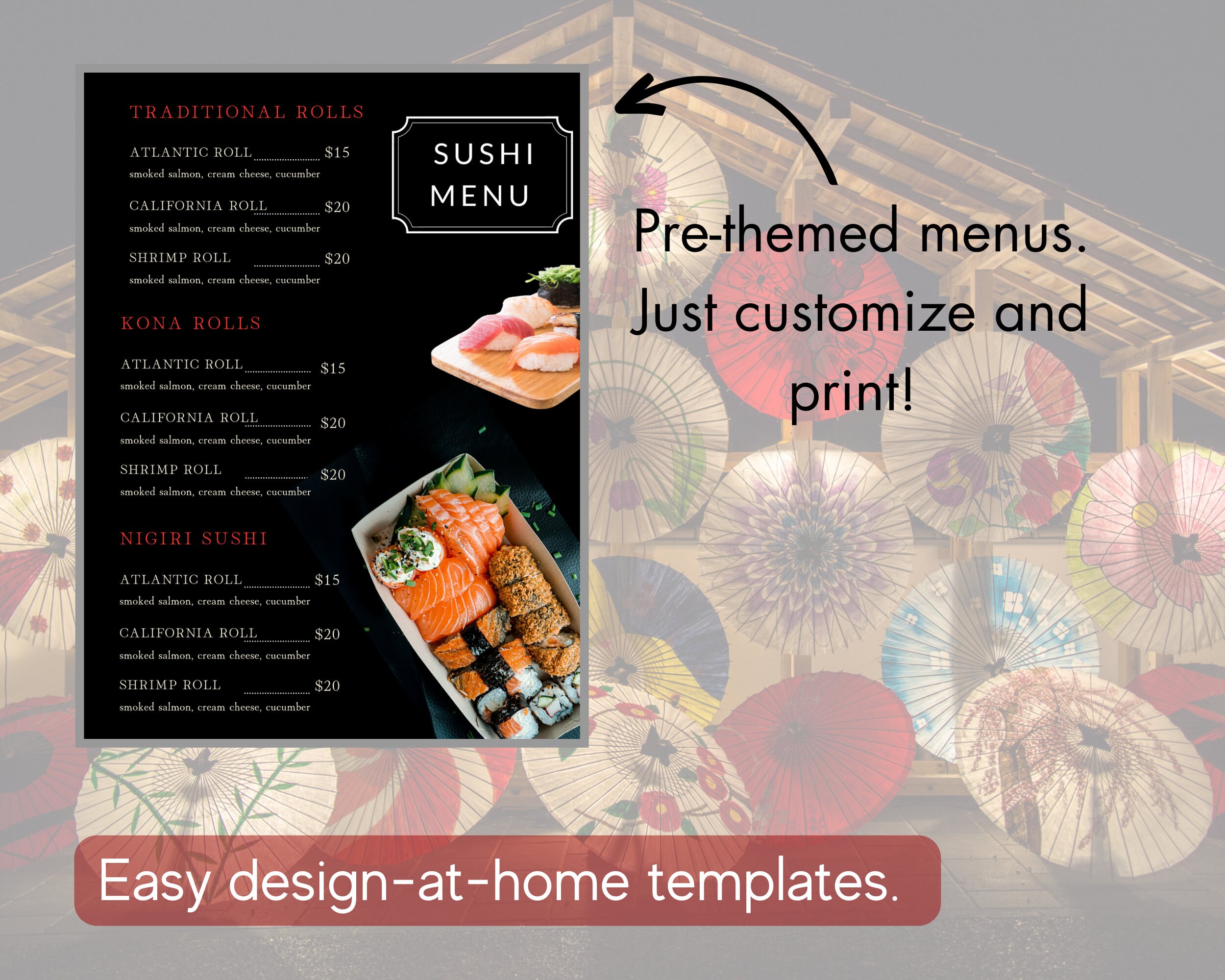 Sushi Menu Templates Printable Canva Template for Restaurants Bars Food ...