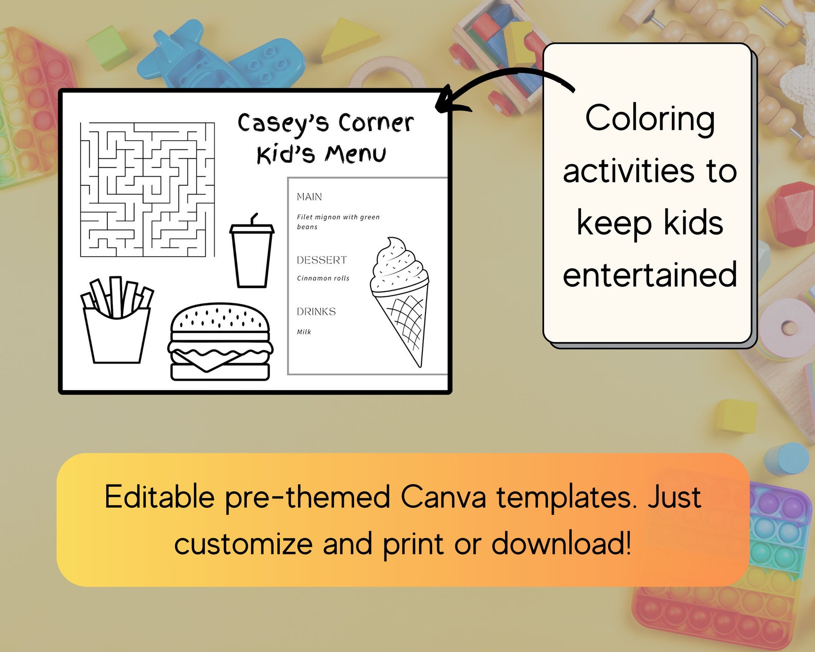 Menu for Kids Canva Menu Template for Restaurants Childrens Activity ...