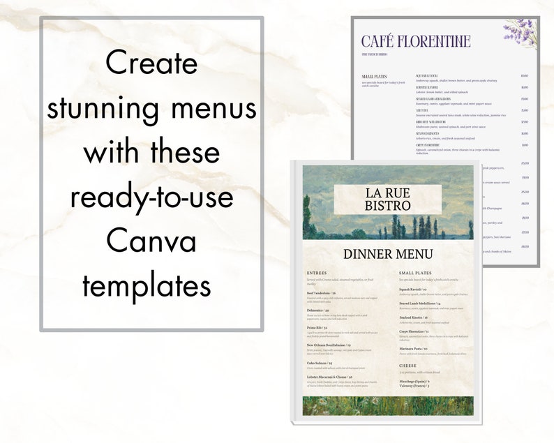 Menu Templates French Inspired Restaurant Bistro Menu Canva Templates ...