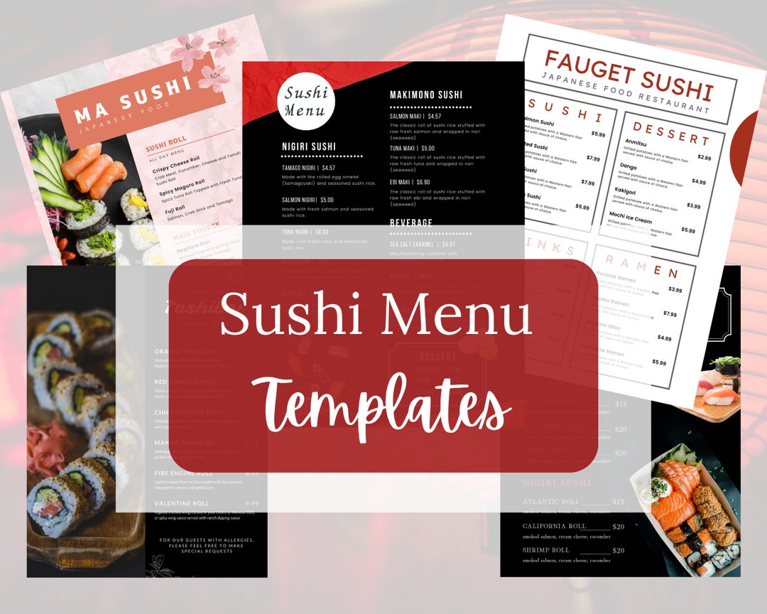 Sushi Menu Templates Printable Canva Template for Restaurants Bars Food ...