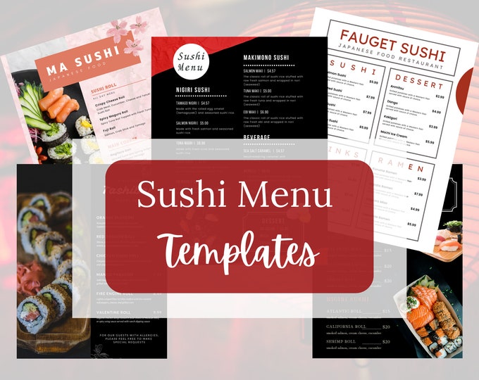 Sushi Menu Templates | Printable Canva Template | for Restaurants Bars ...