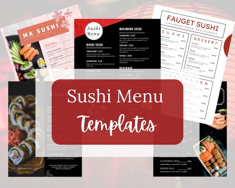 Sushi Menu Templates Printable Canva Template for Restaurants Bars Food ...