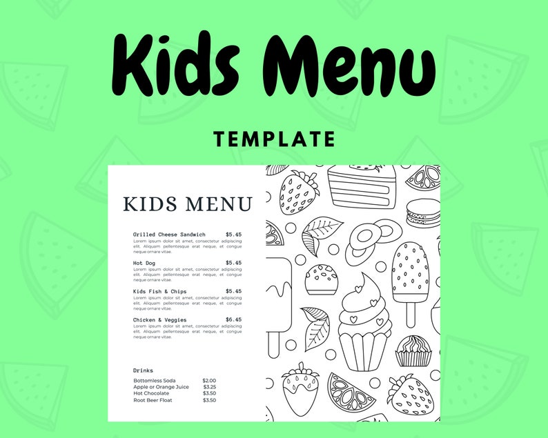 Kids Menu Template Activities for Kids Coloring Page for Restaurants ...
