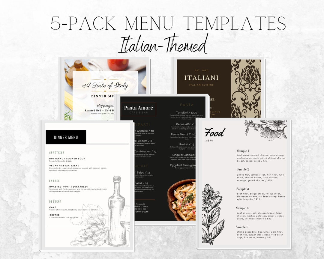 Menu Templates Italian-themed Dinner and Wedding Ideas Customizable ...