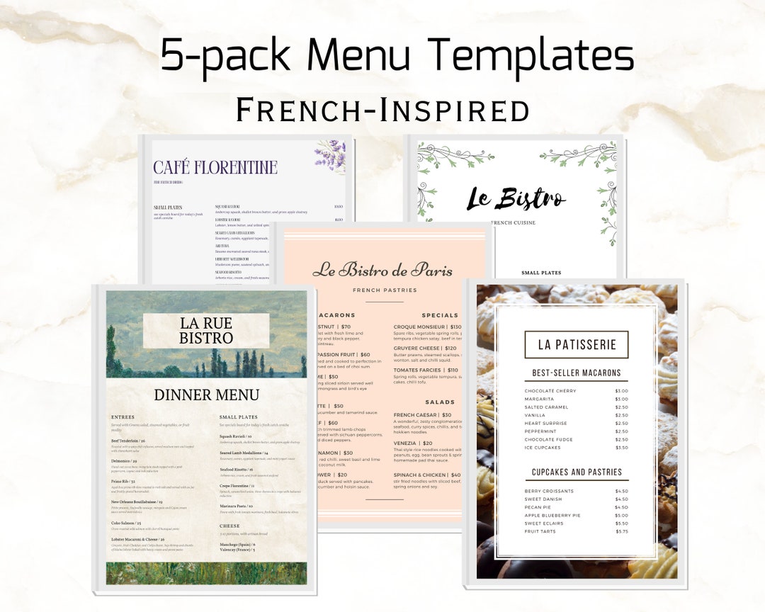 Menu Templates French Inspired Restaurant Bistro Menu Canva Templates ...