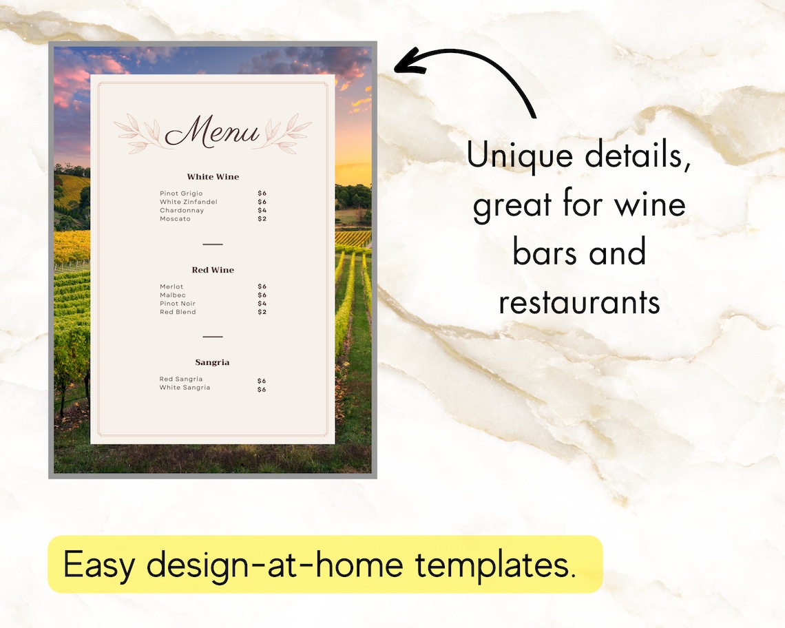 Menu Templates Wine Editable Printable Canva Menu Templates for Wine ...