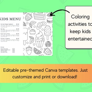 Kids Menu Template Activities for Kids Coloring Page for Restaurants ...