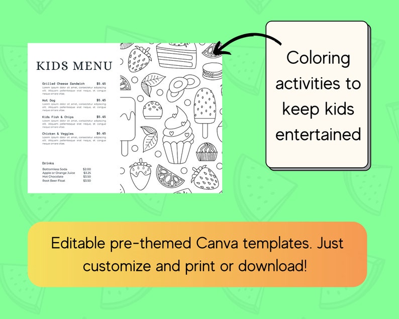 Kids Menu Template Activities for Kids Coloring Page for Restaurants ...