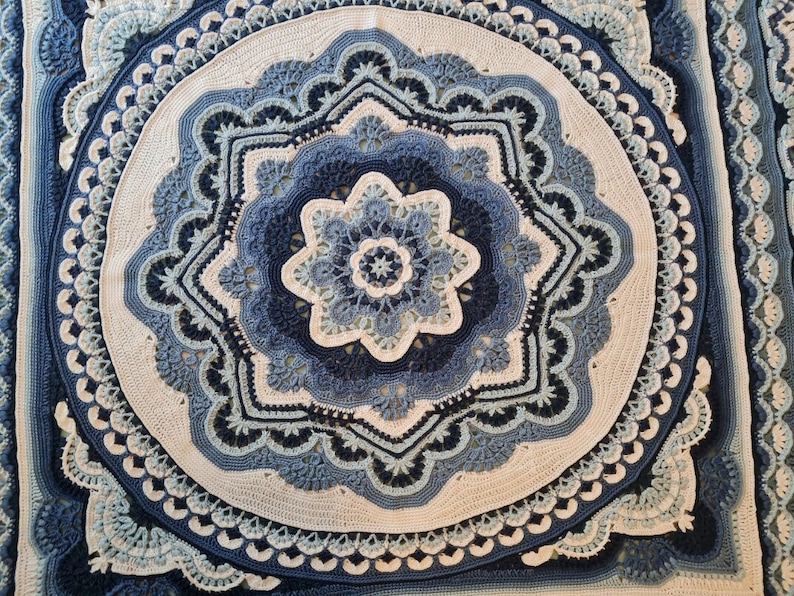 Omni Blue Blooming Hope Mandala Handmade Crochet Blanket - Etsy